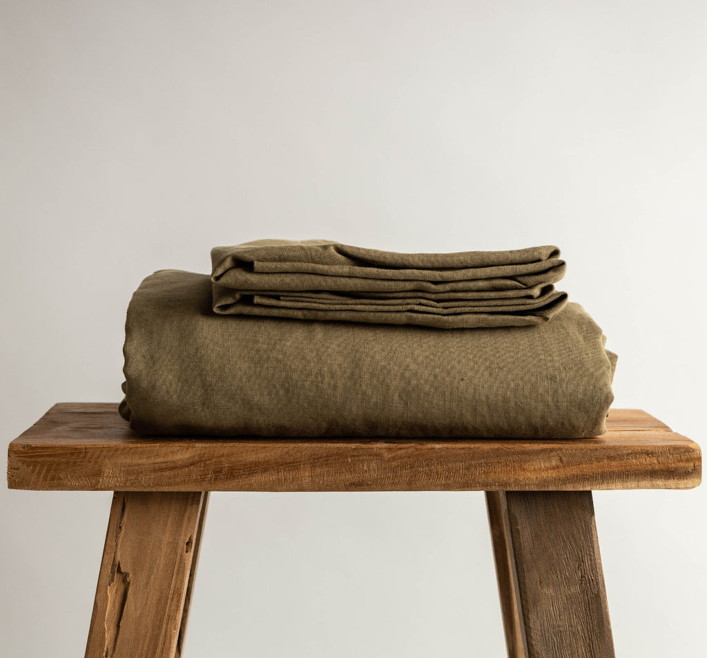 Olive Linen Fitted Sheets | The Linen Project – thelinenproject